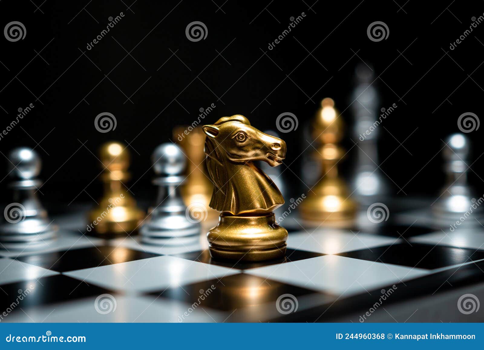 Golden Knight Chess Surrounded by Chess Pieces Stock Photo - Image of ...
