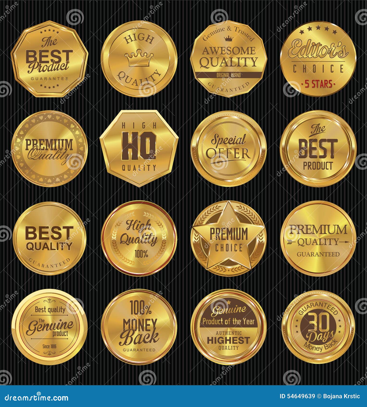 Golden labels collection stock illustration. Illustration of circle ...