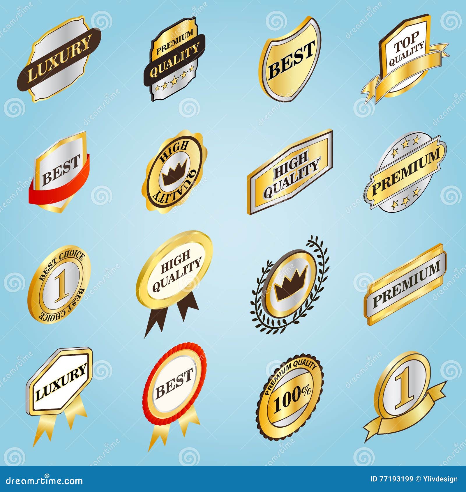 Golden Labels Set Icons, Isometric 3d Style Stock Vector - Illustration ...