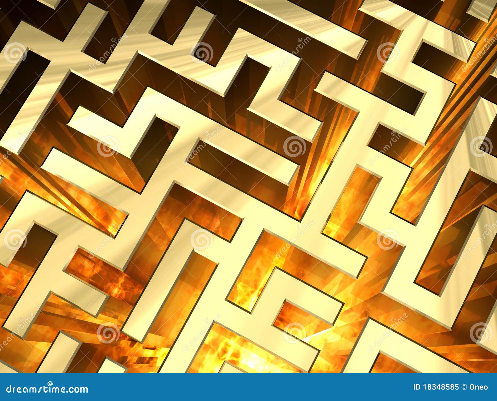 Golden Labyrinth with Flame Stock Illustration - Illustration of light ...