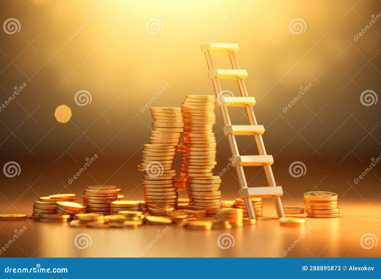 Golden Ladder Resting on Stack of Gold Coins AI Generated Stock ...