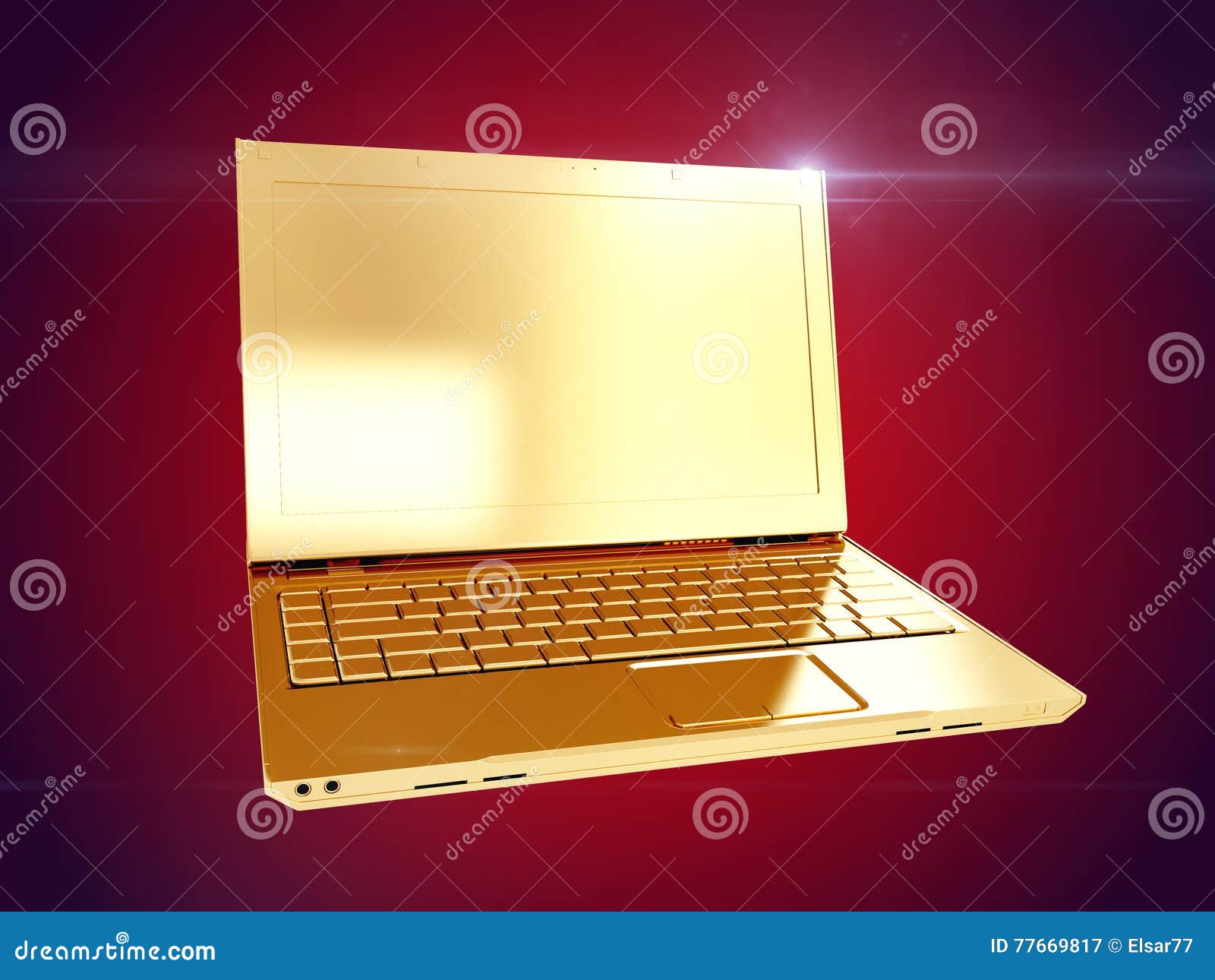 Golden Laptop. 3D Rendering Stock Image - Image of metal, compact: 77669817