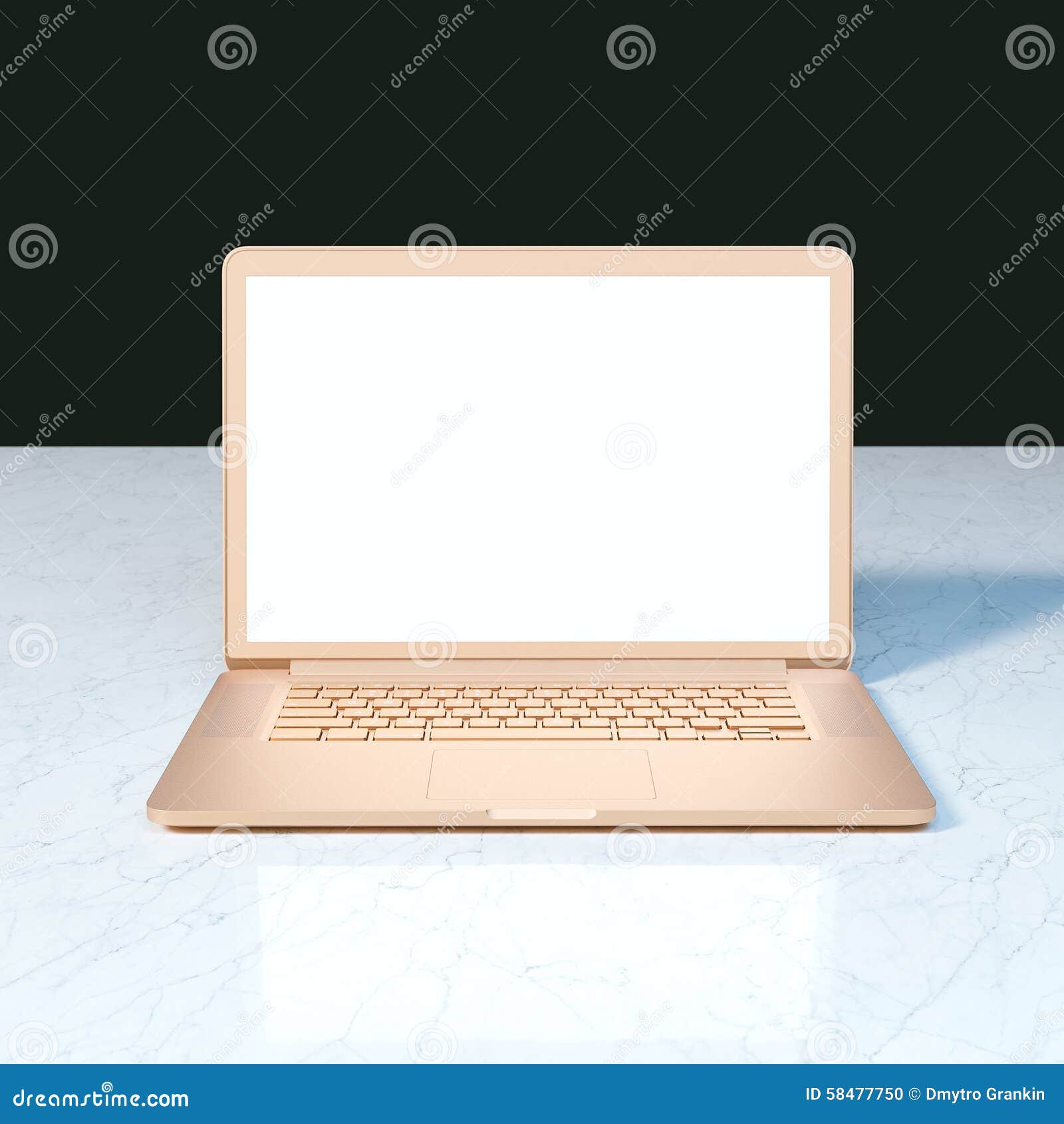 Golden Laptop on Marble Table Front View Editorial Image - Image of ...