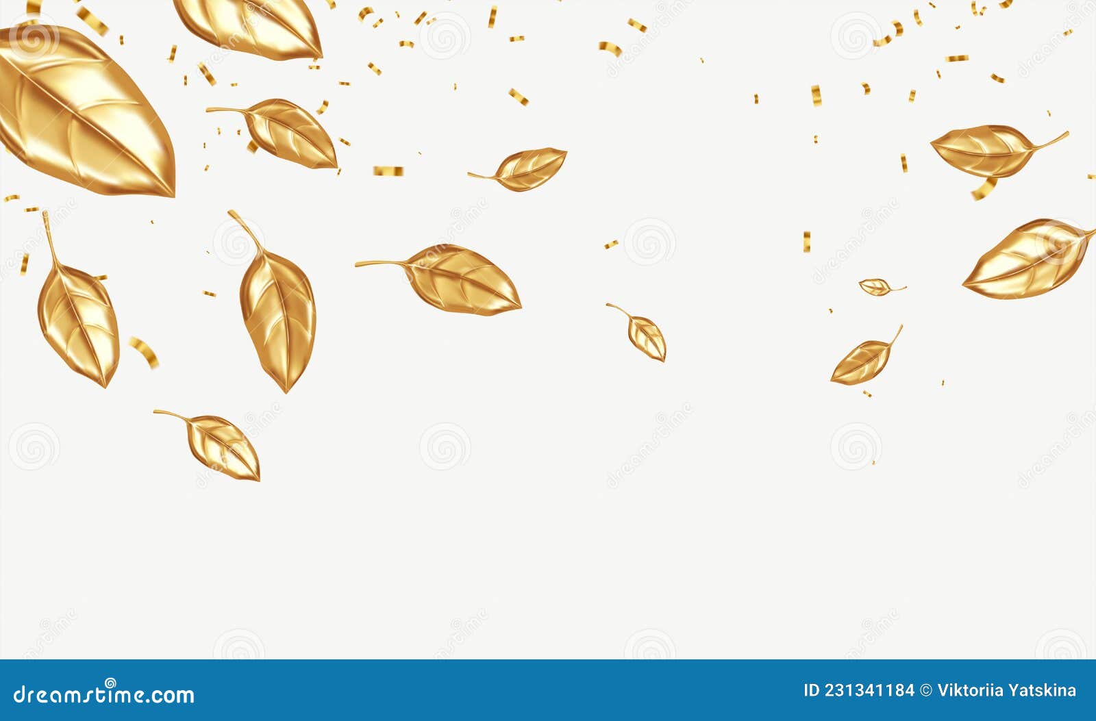 Golden Leaves Isolated on a White Background. Autumn Background with ...
