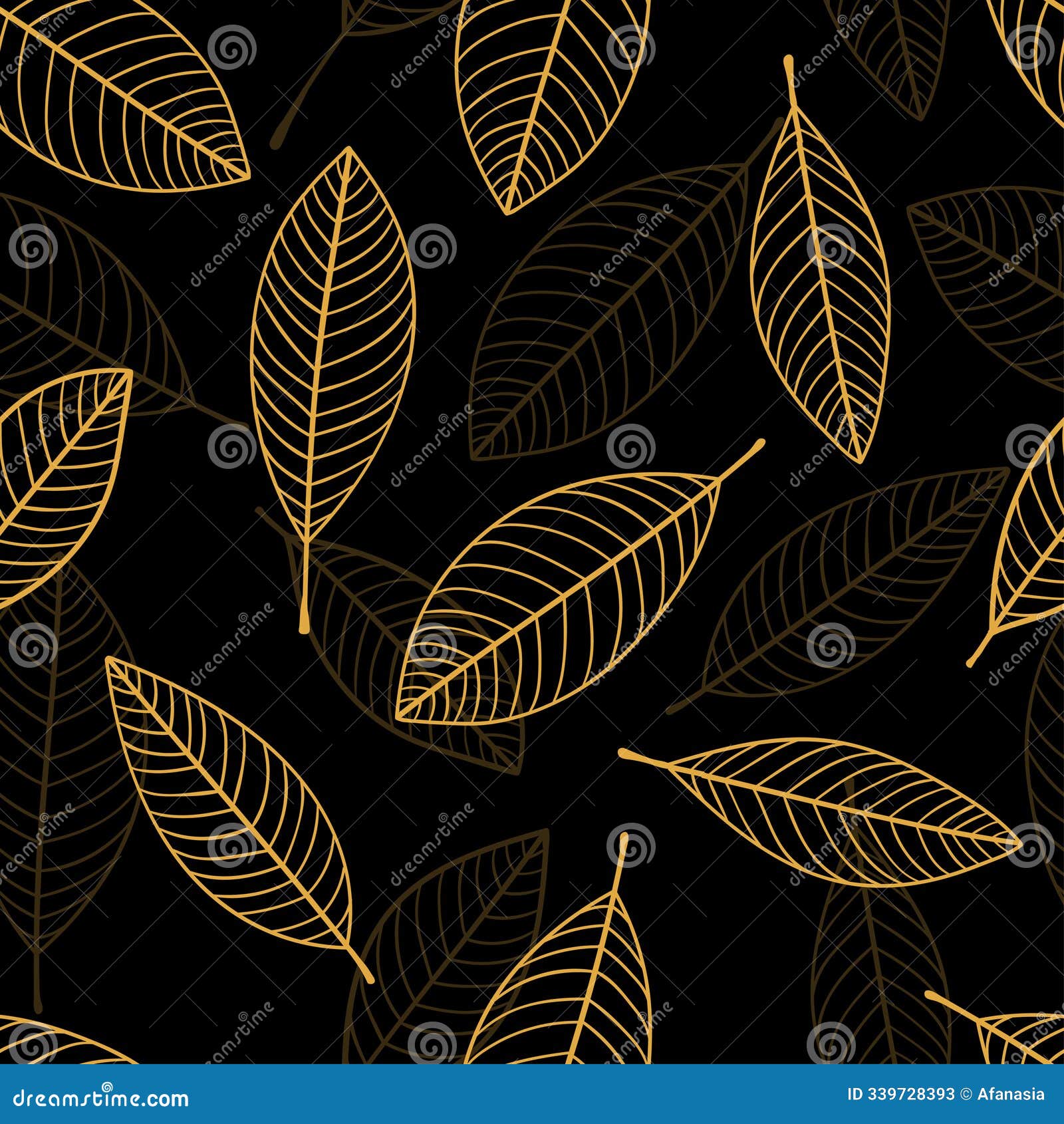 Golden Leaves Seamless Pattern. Vector Floral Background with Gold ...