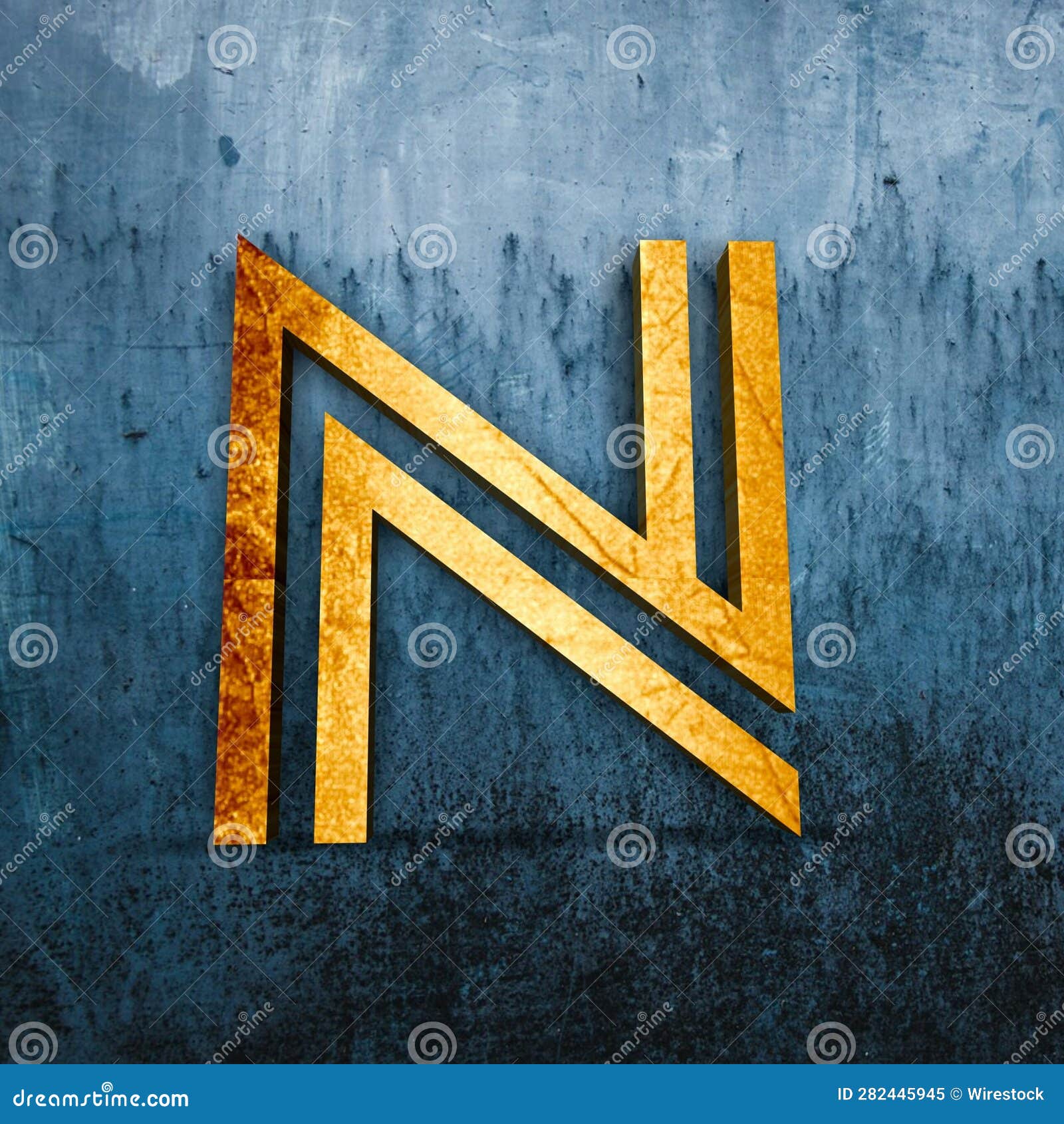Golden Letter N Isolated on Blue Textured Background. Stock ...