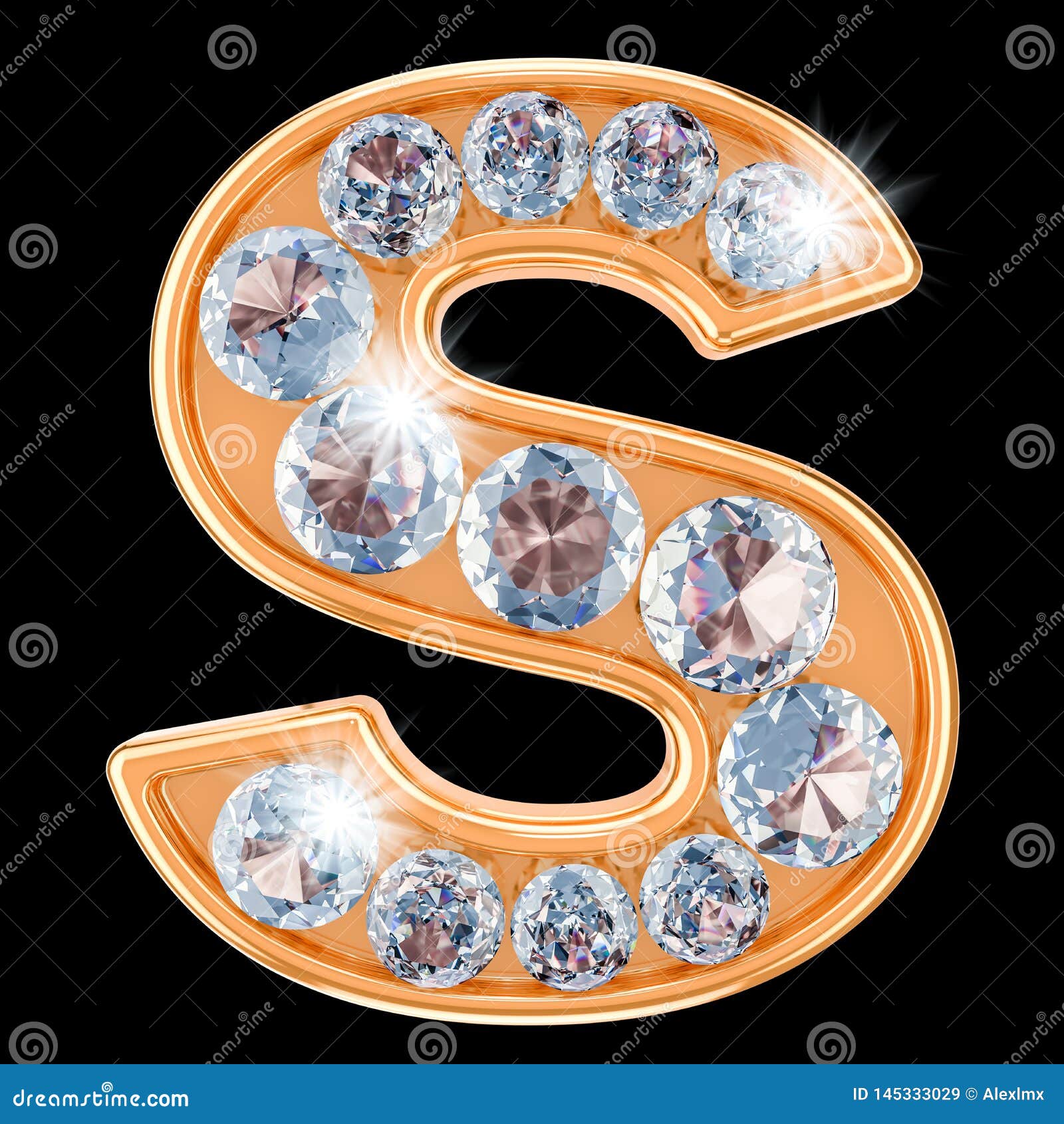 Golden Letter S with Diamonds. 3D Rendering Stock Illustration ...