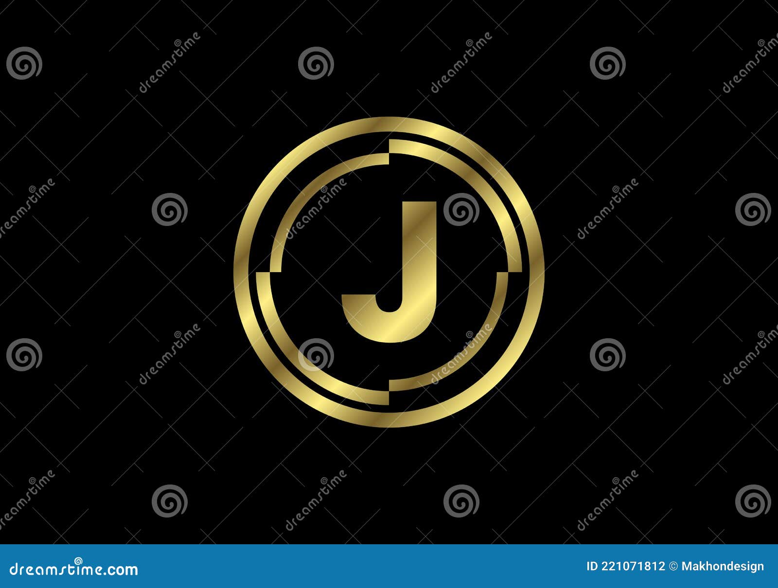 Golden Letters J with Golden Circle Frames. English Alphabet, Stock ...