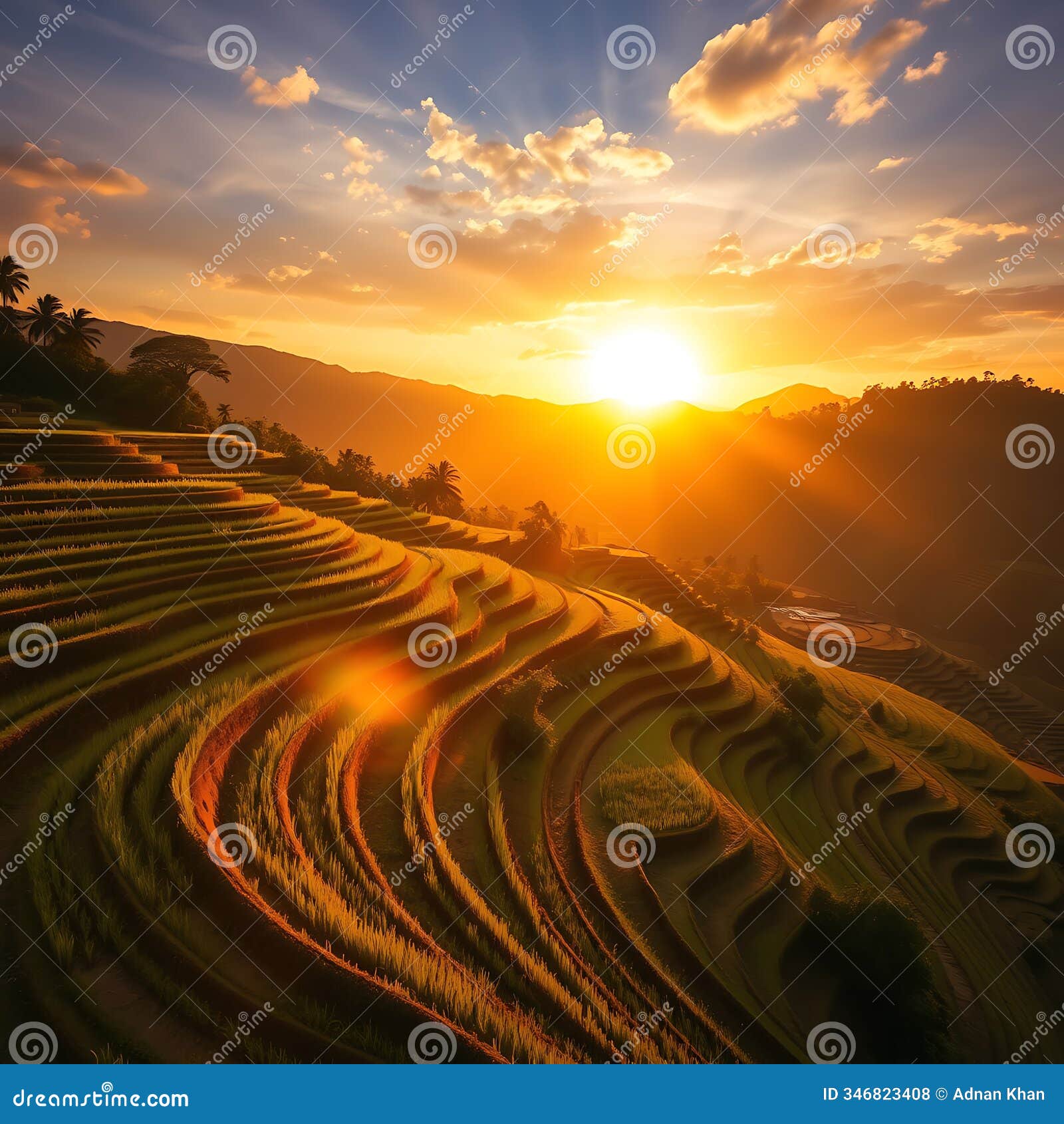 Golden Light on Philippine Rice Terraces Stock Illustration ...