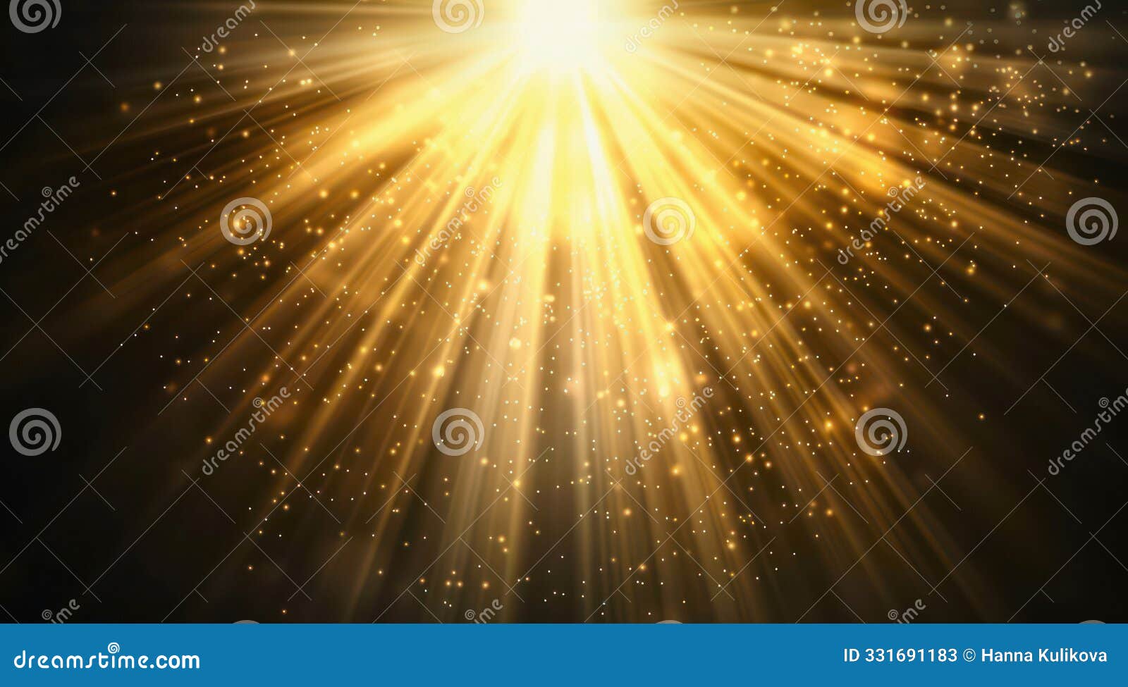 Golden Light Rays from Above on Black Background. Stock Illustration ...