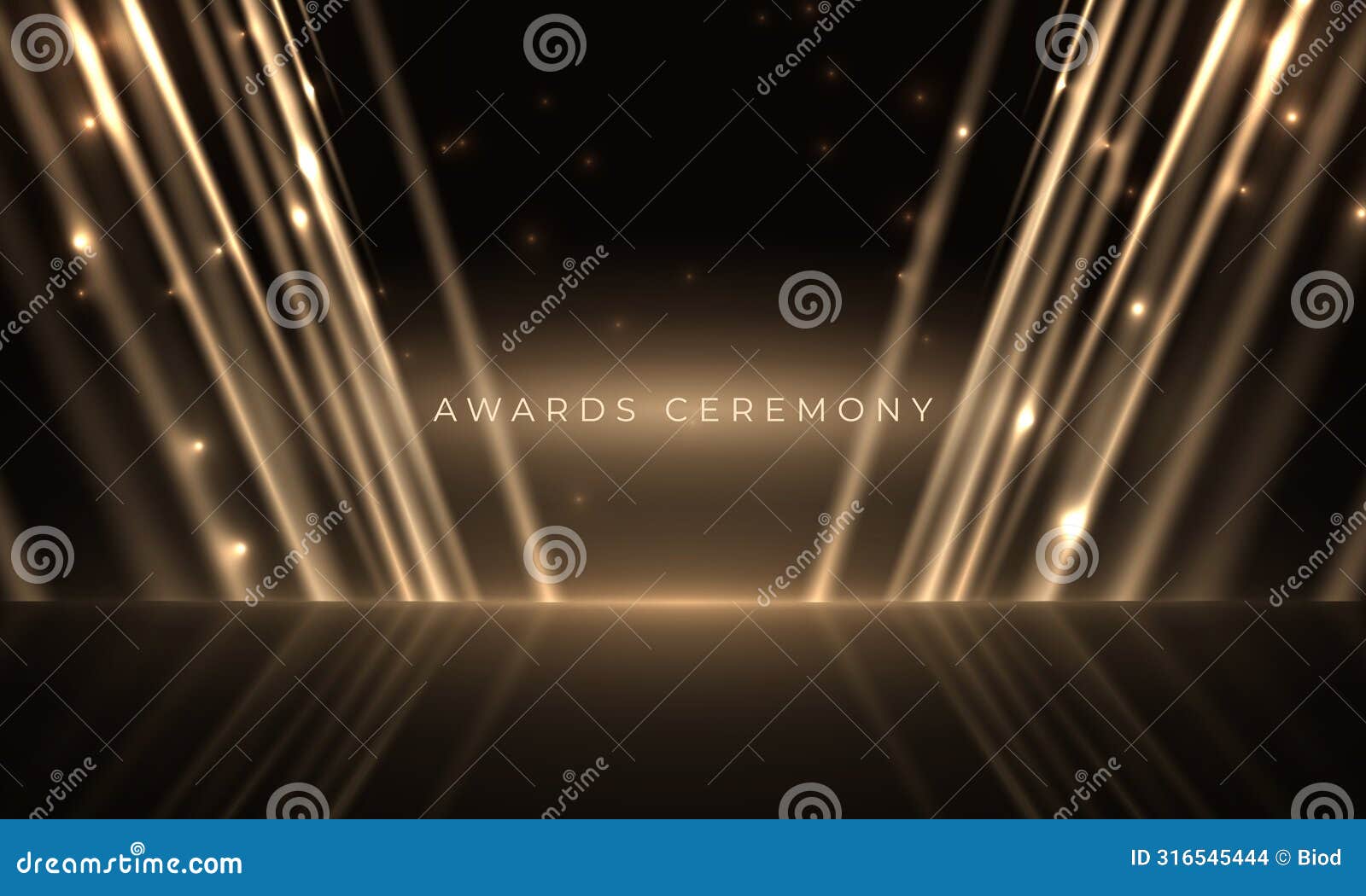 Golden Light Rays Scene with Stars and Sparkles. Award Ceremony Vector ...