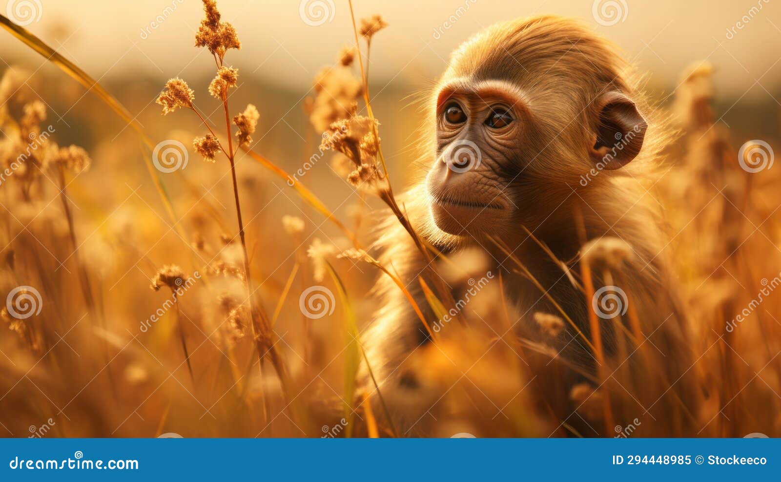Golden Light: a Stunning Image of a Monkey Grazing in the Tall Grass ...