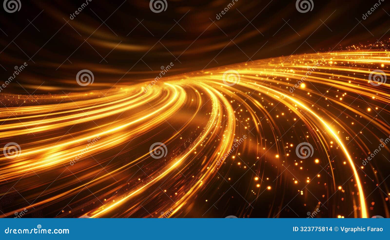 Golden Light Trails and Sparkling Particles Create Visual Motion Stock ...