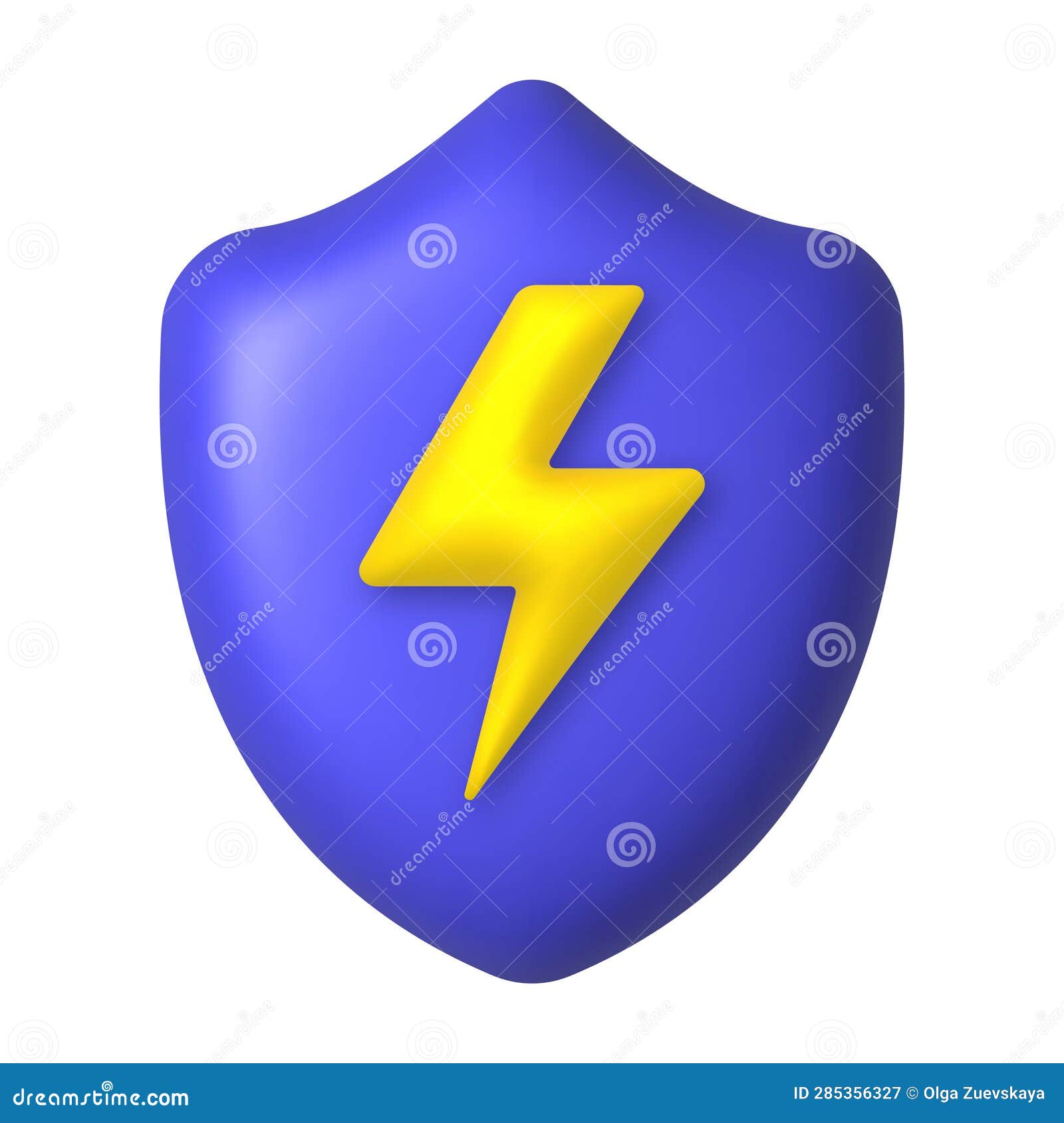 Golden Lightning on a Purple Shield. Protection Concept. 3d Realistic ...