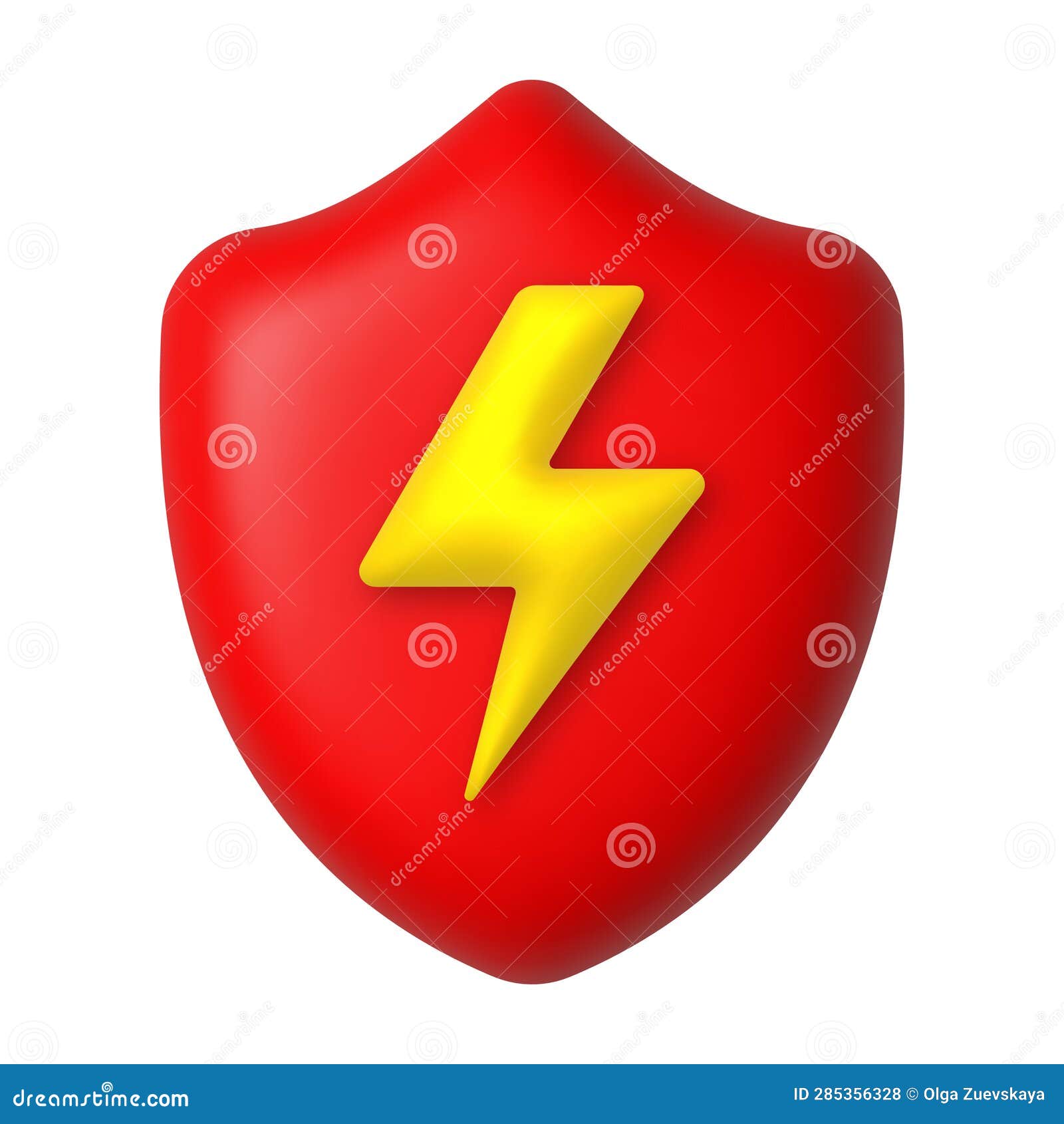 Golden Lightning on a Red Shield. Protection Concept. 3d Realistic ...