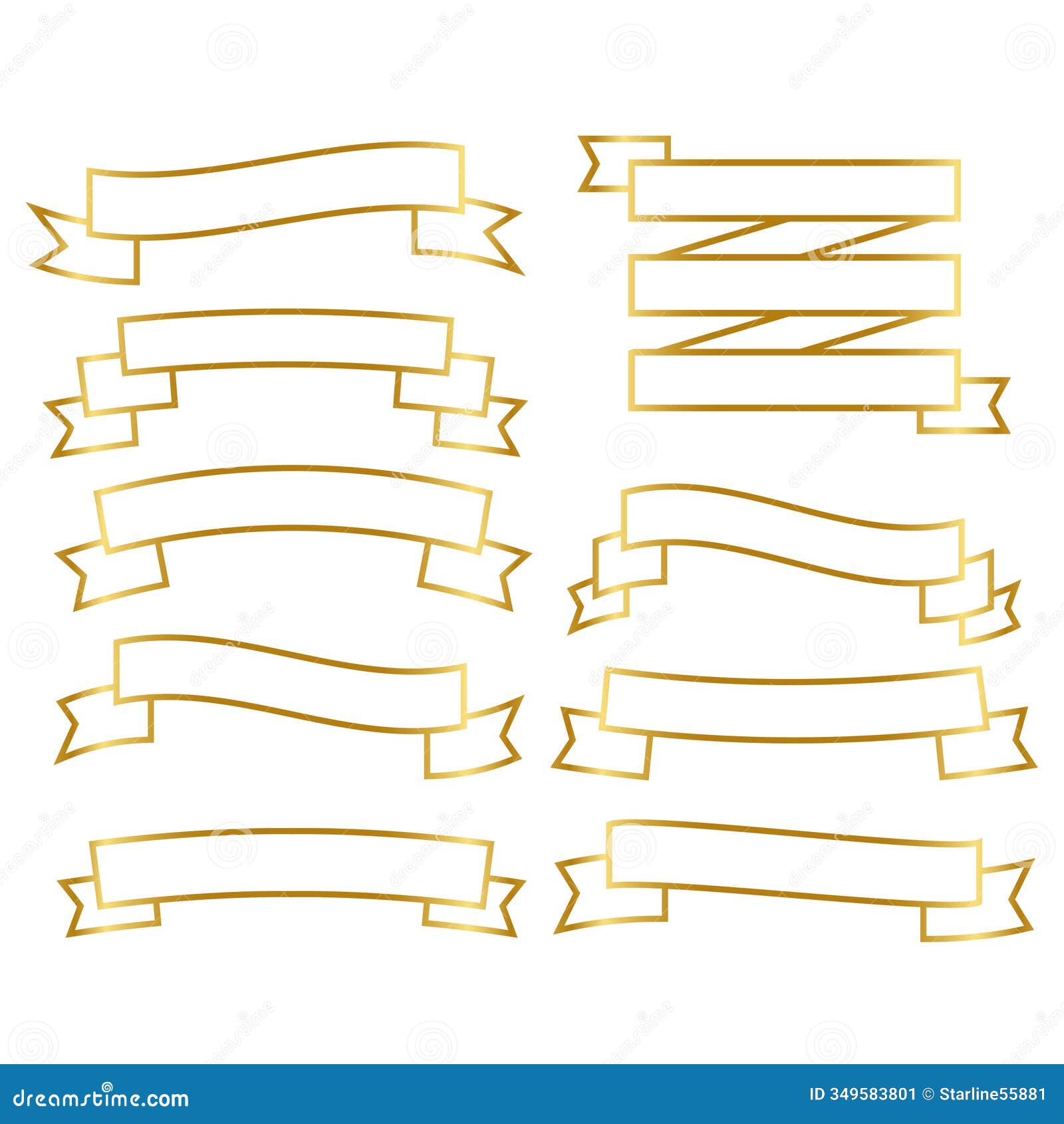 Golden Line Ribbons Banner Set Stock Vector - Illustration of decor ...