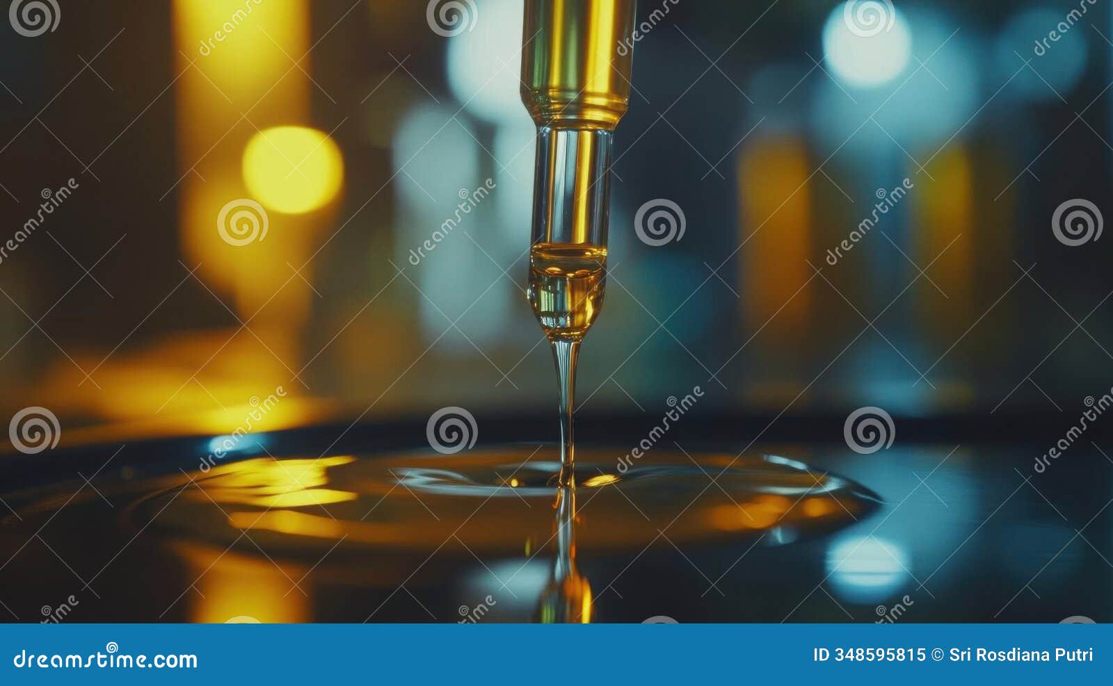 Golden Liquid Drips into a Dark Surface, Creating Ripples. Science ...