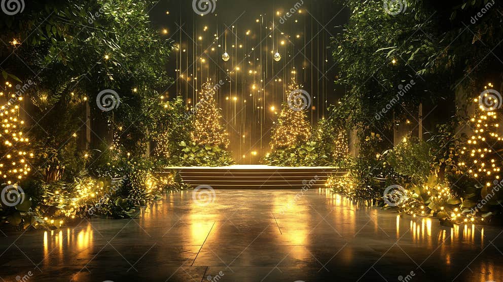 Golden Lit Pathway with Steps and Trees Stock Illustration ...