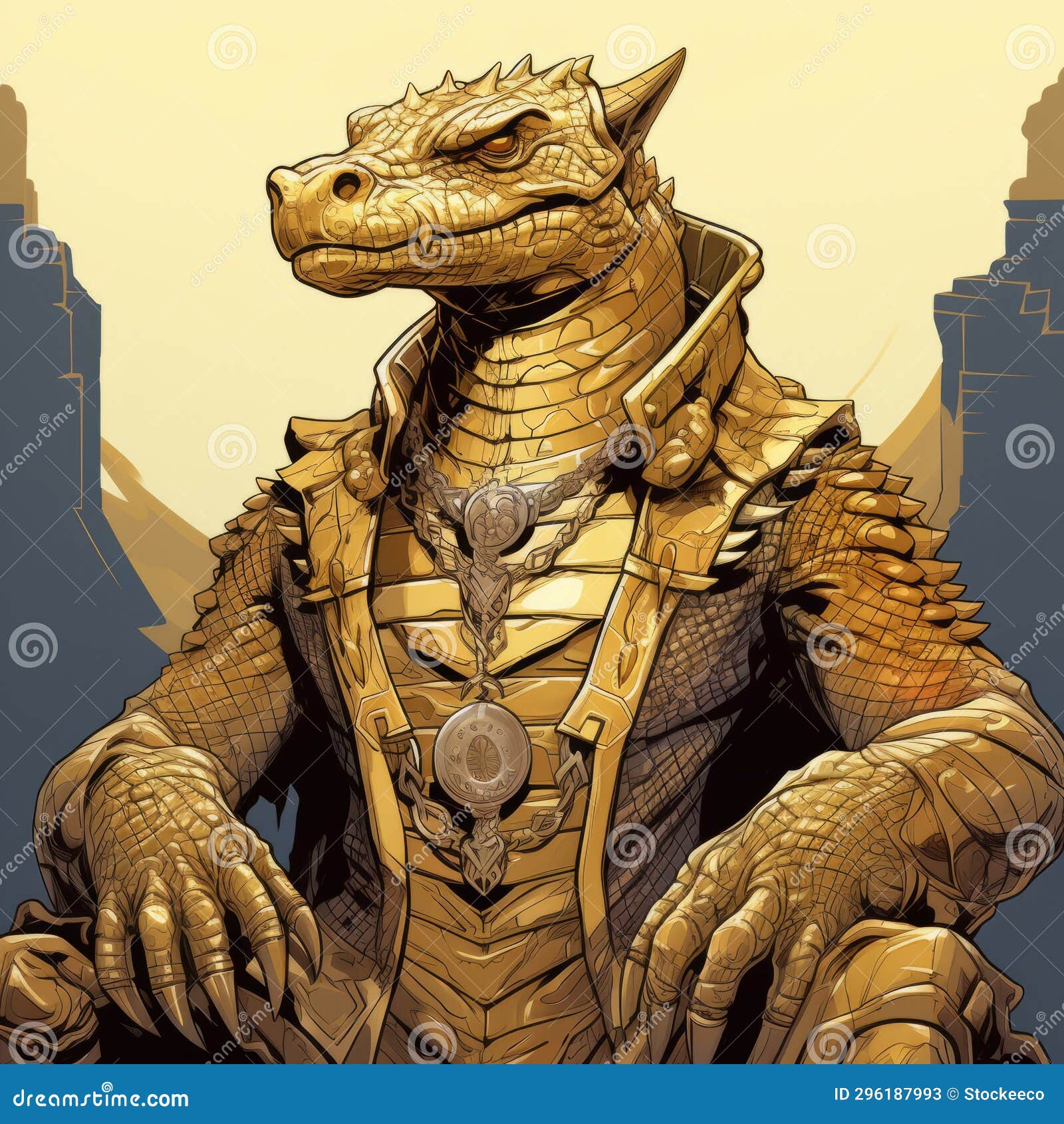 Anthropomorphic Gold Crocodile God - Detailed Comic Book Art Stock ...