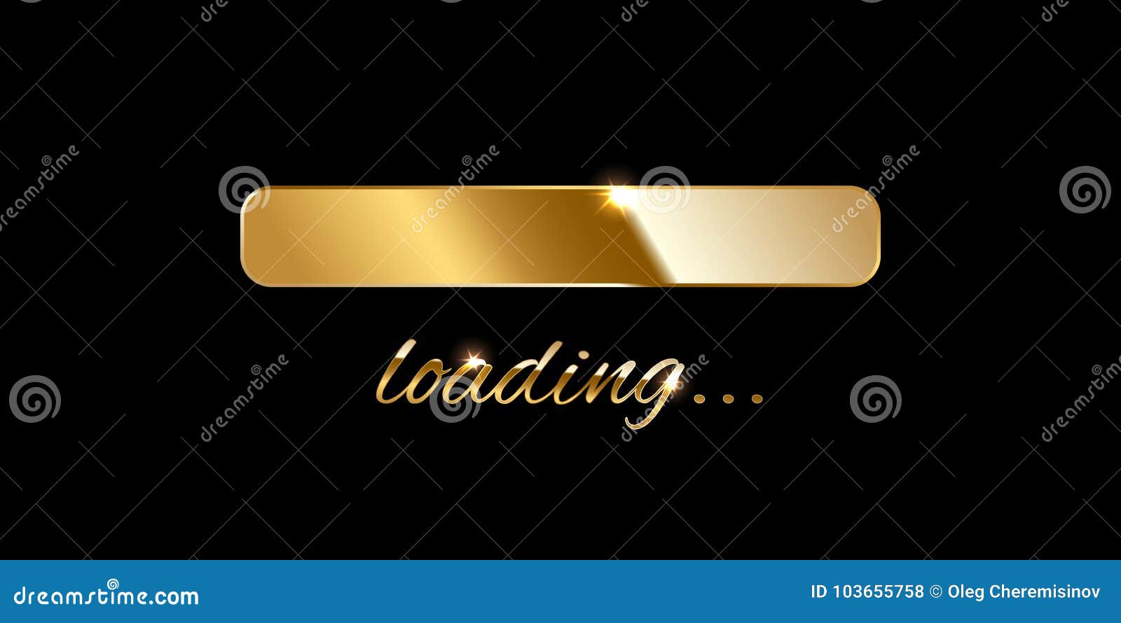 Golden Loading Sign and Loading Bar on Black Background. Vector ...
