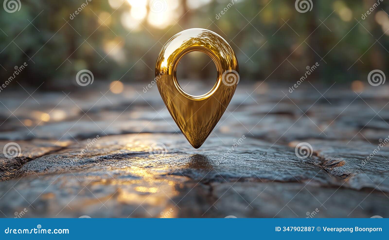 Golden Location Pin Marks Spot On City Map. Detailed Map Shows City ...