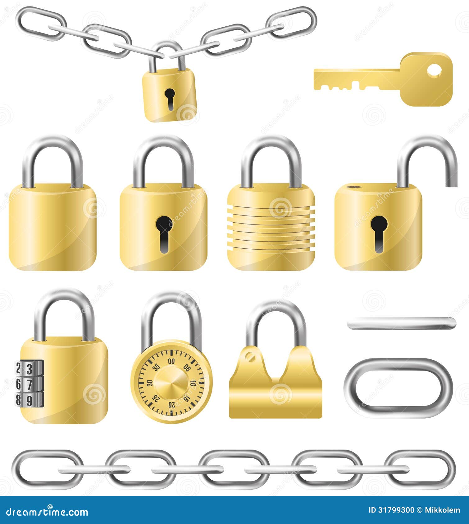 Golden lock and chain kit stock vector. Illustration of golden - 31799300