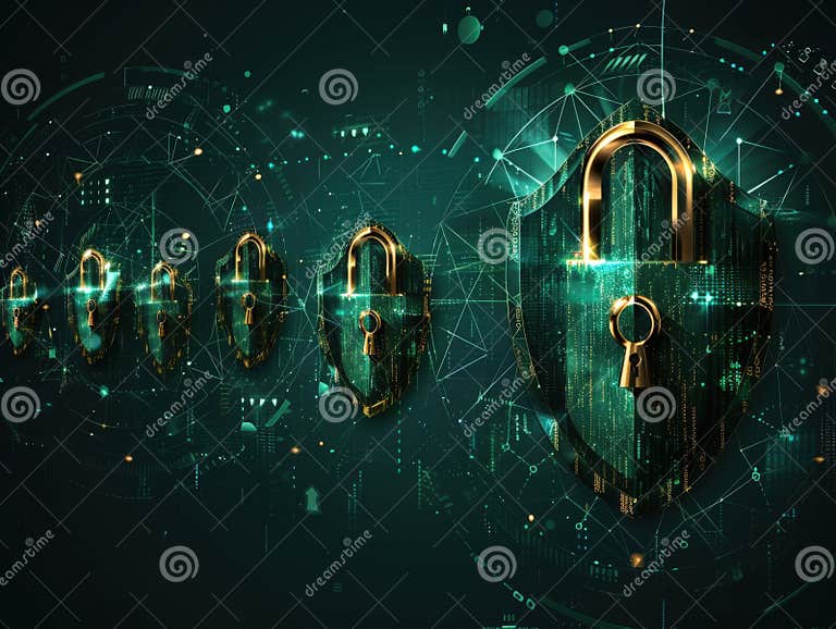 Golden Locks Arranged in a Sequence Over a Digital Backdrop Stock Image ...