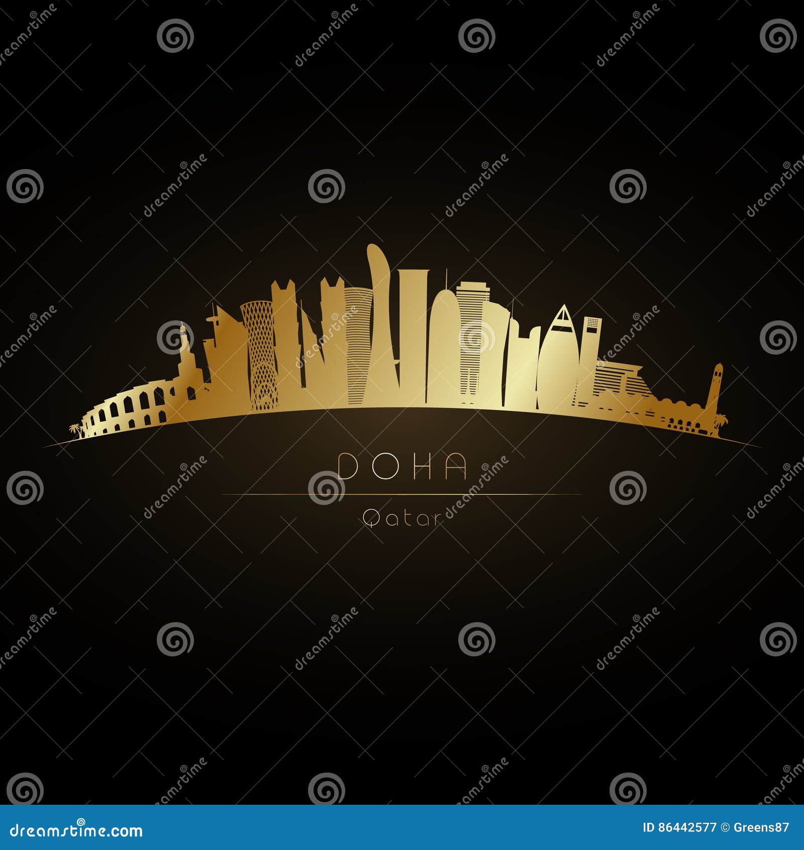 Golden Doha Skyline Silhouette. Cartoon Vector | CartoonDealer.com ...