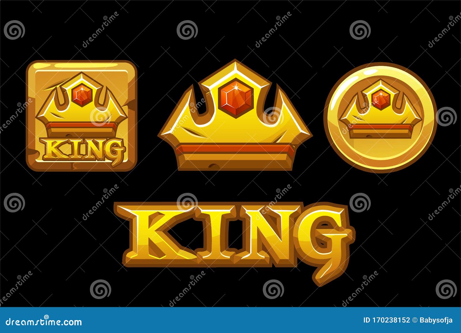 Golden Logos King. Crown Icons on Golden Square and Coin Stock Vector ...