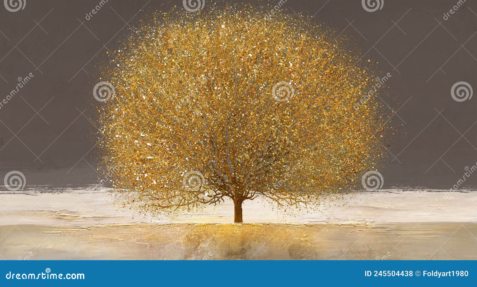 Golden Lone Tree with Elements of Gold Stock Illustration ...