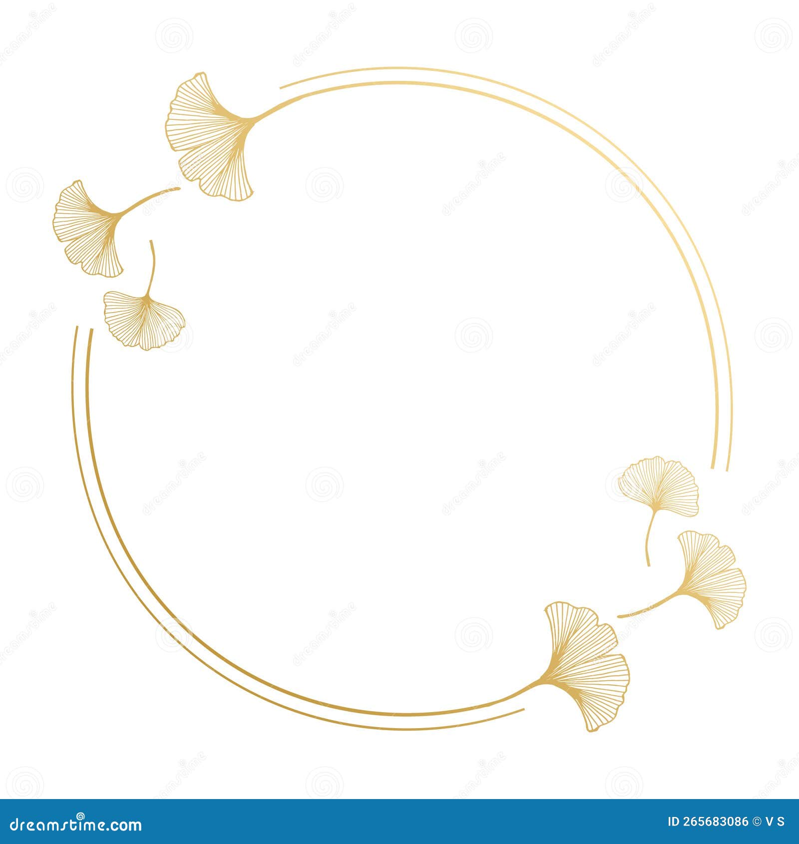Golden Luxury Frame With Outline Ginkgo Leaves For Invitation. Template ...