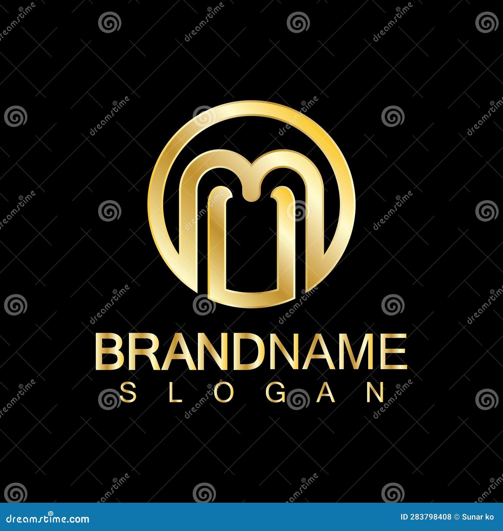 Golden Luxury Letter M Logo Vector Design- Isolated on Blue Background ...