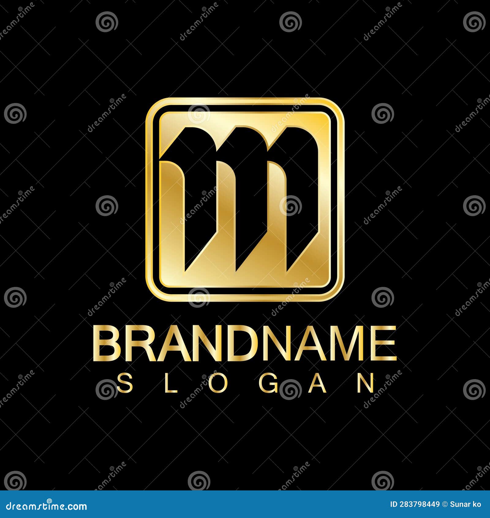 Golden Luxury Letter M Logo Vector Design- Isolated on Blue Background ...