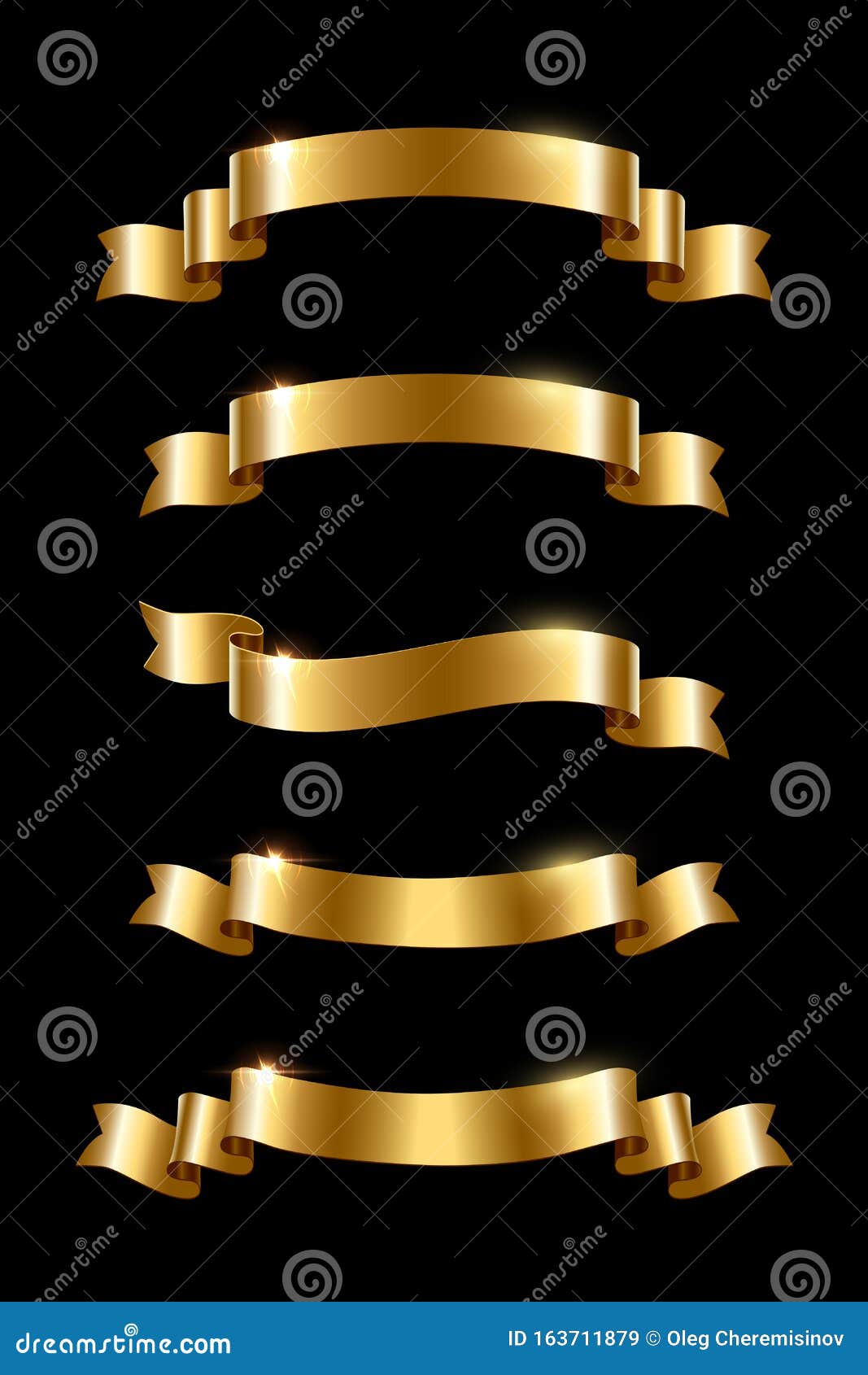 Golden Luxury Ribbons Set. Vector Design Elements Isolated on Black ...