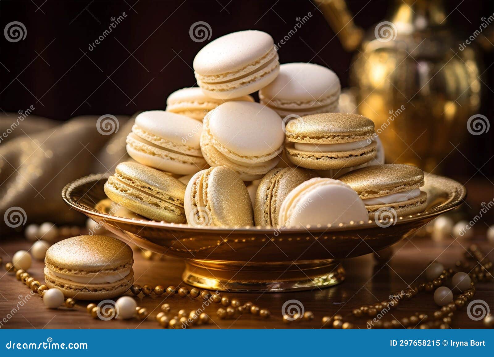 Golden Macaroons in Candy Bar in Luxury Interior Stock Image - Image of ...