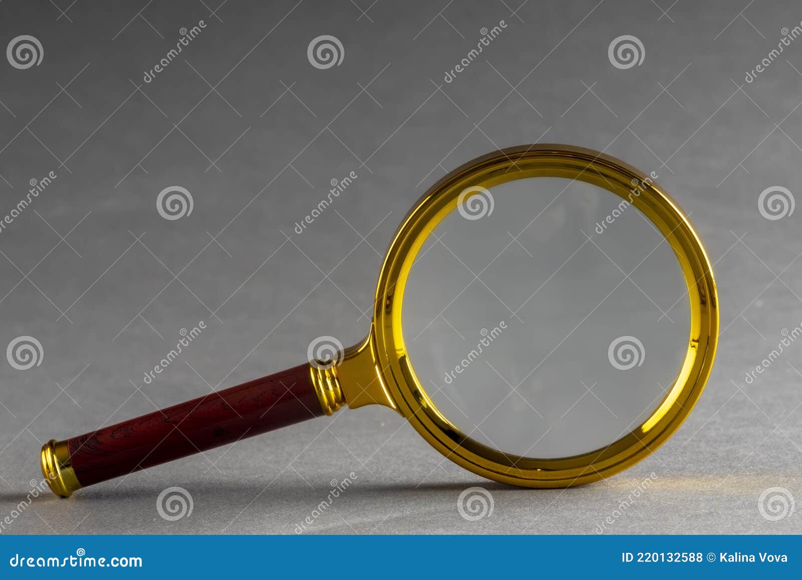 Golden Magnifier Or Magnifying Glass Or Lens Ove White Background With ...