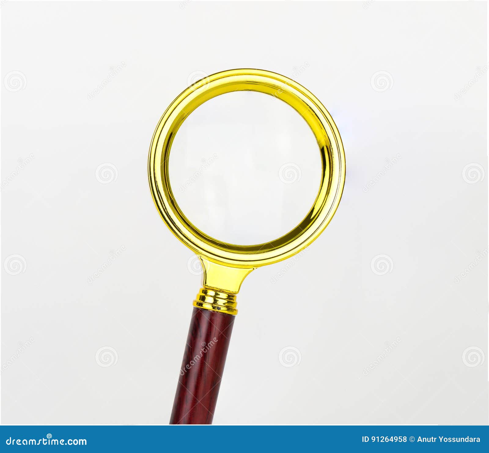 Golden Magnifier Or Magnifying Glass Or Lens Ove White Background With ...
