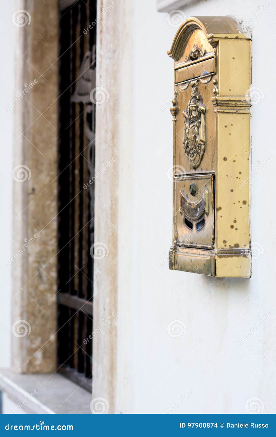 A Golden Mailbox on the Wall Stock Photo - Image of house, outdoor ...