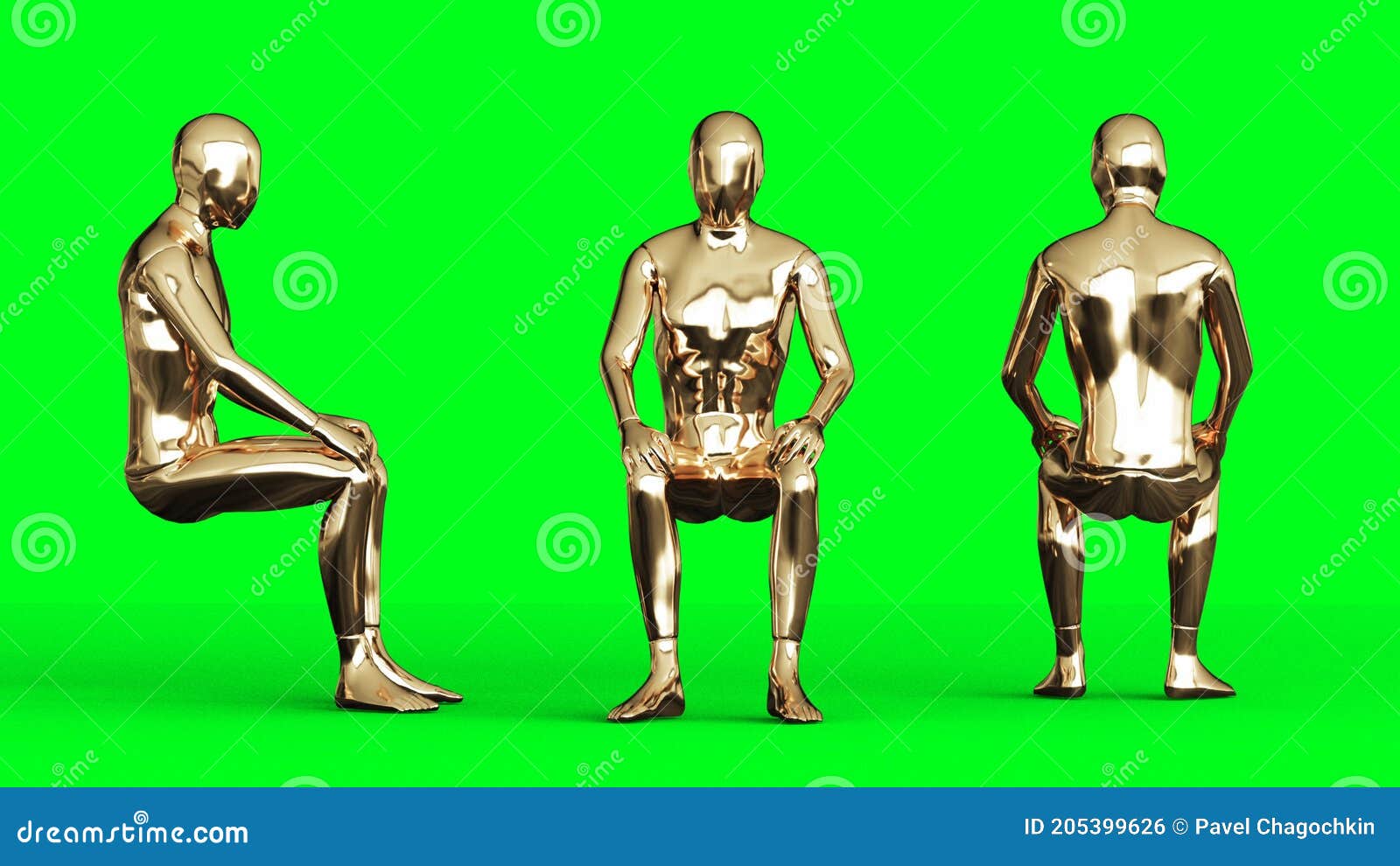 Golden Man Character Animation. Isolate on Green Screen. 3d Rendering ...