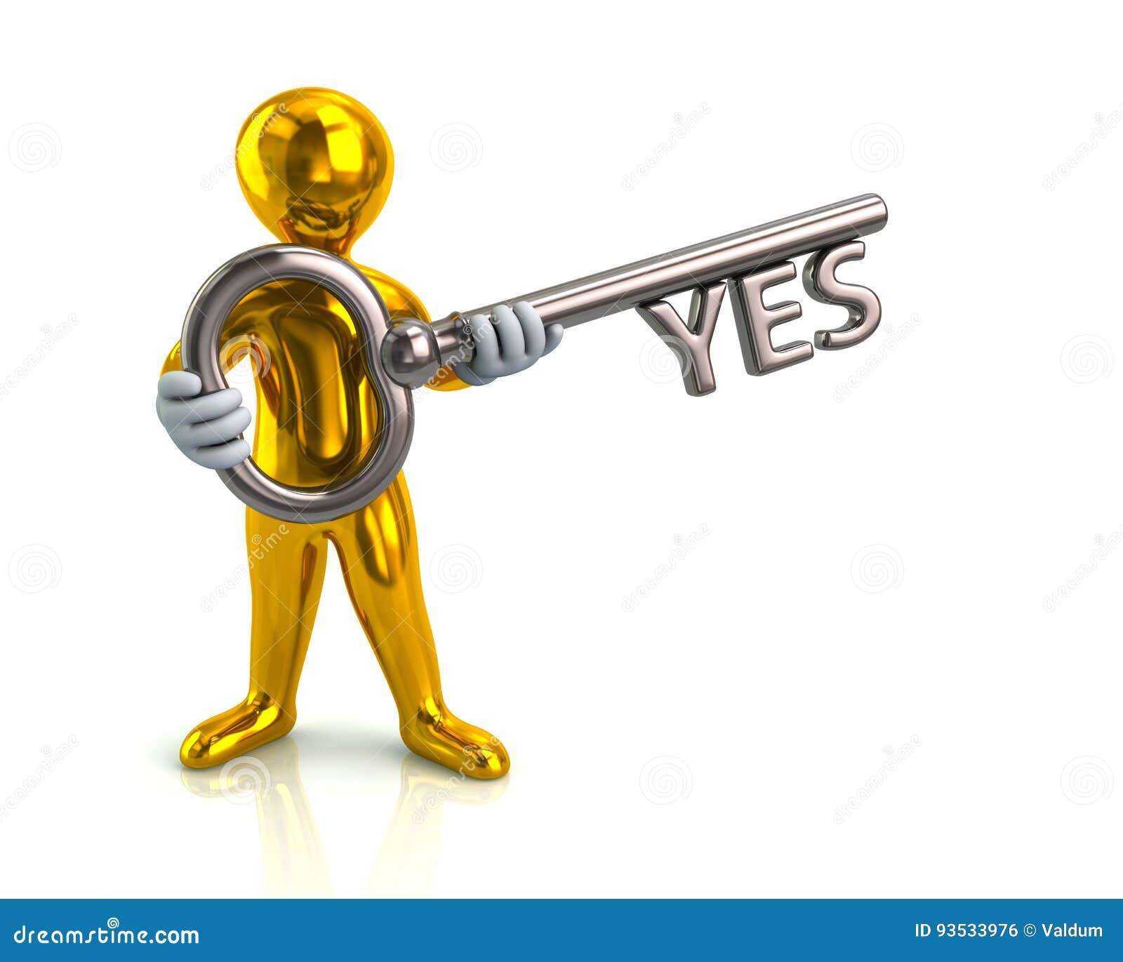 Golden Man and Silver Key with Yes Stock Illustration - Illustration of ...