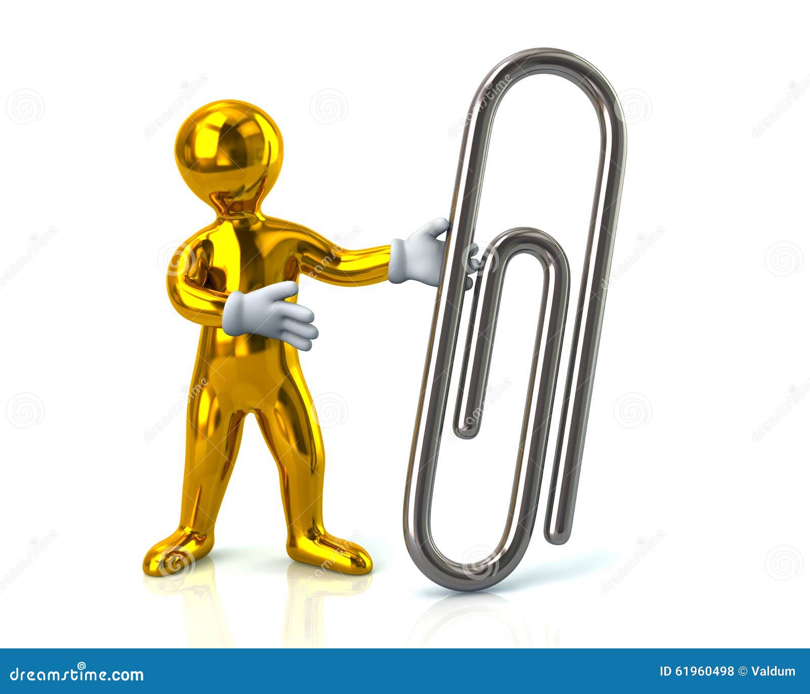 Golden Man and Silver Paper Clip Stock Illustration - Illustration of ...