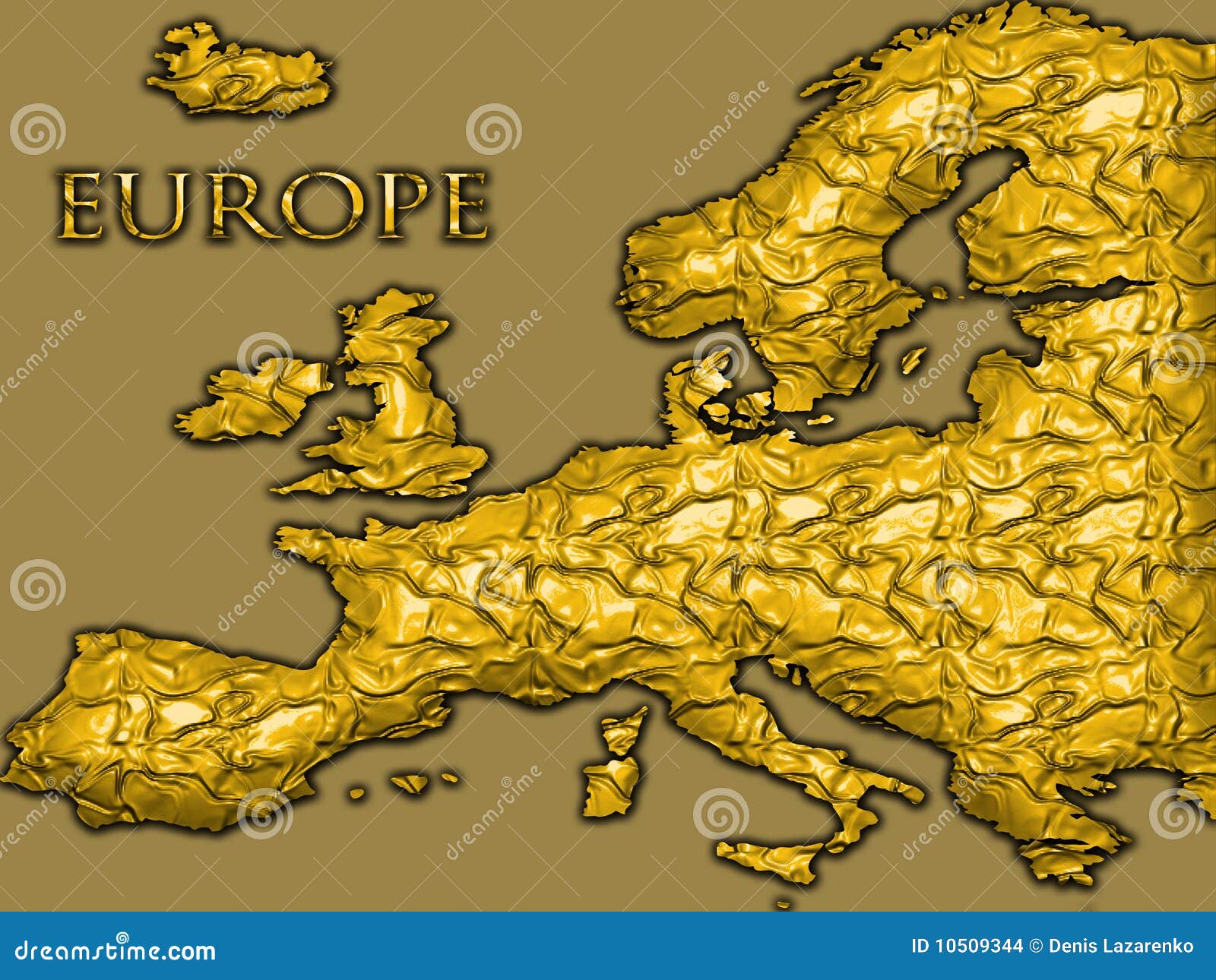 Golden map of Europe stock illustration. Illustration of cartography ...