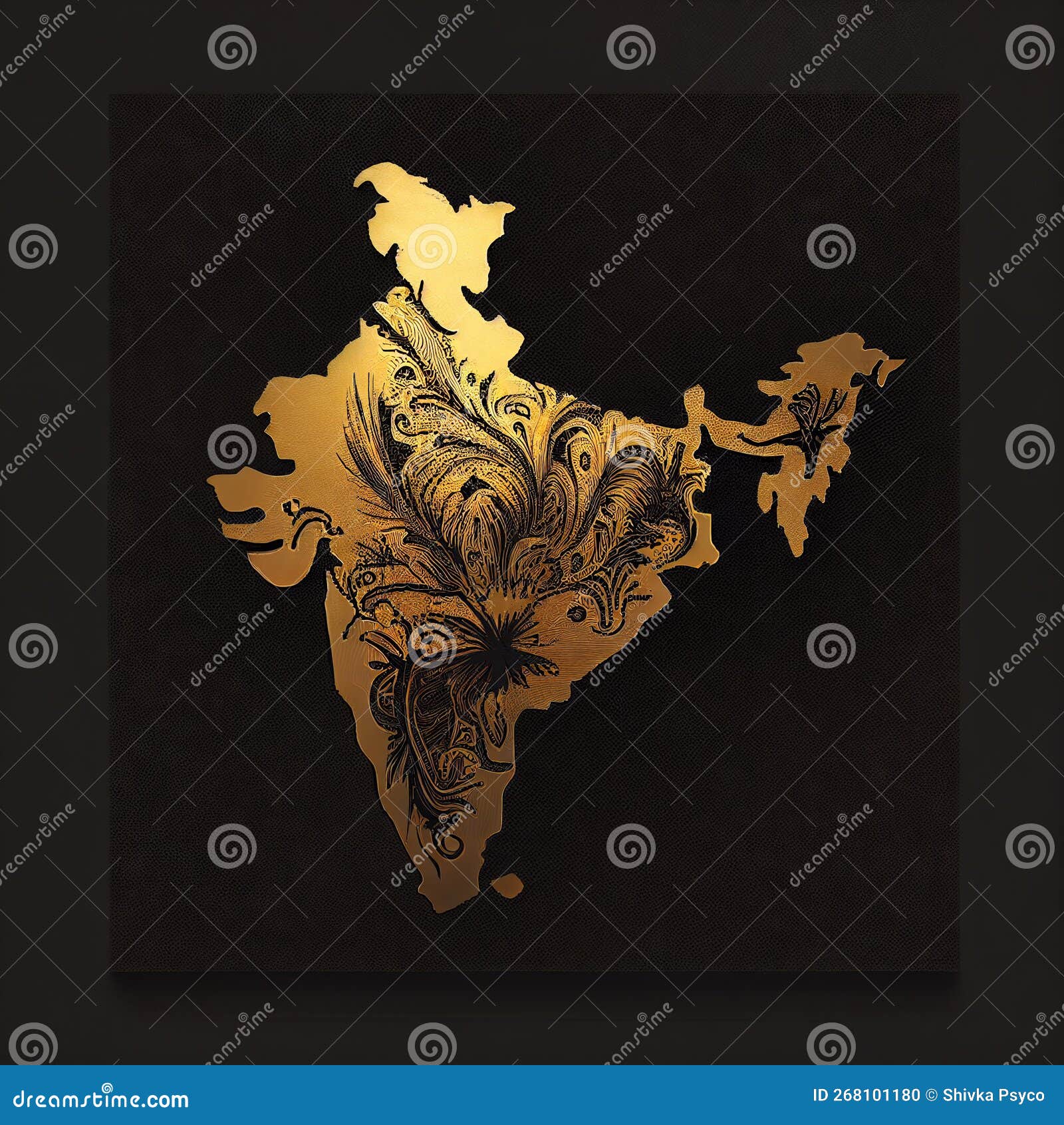 Golden Map of India Generative AI Stock Illustration - Illustration of ...