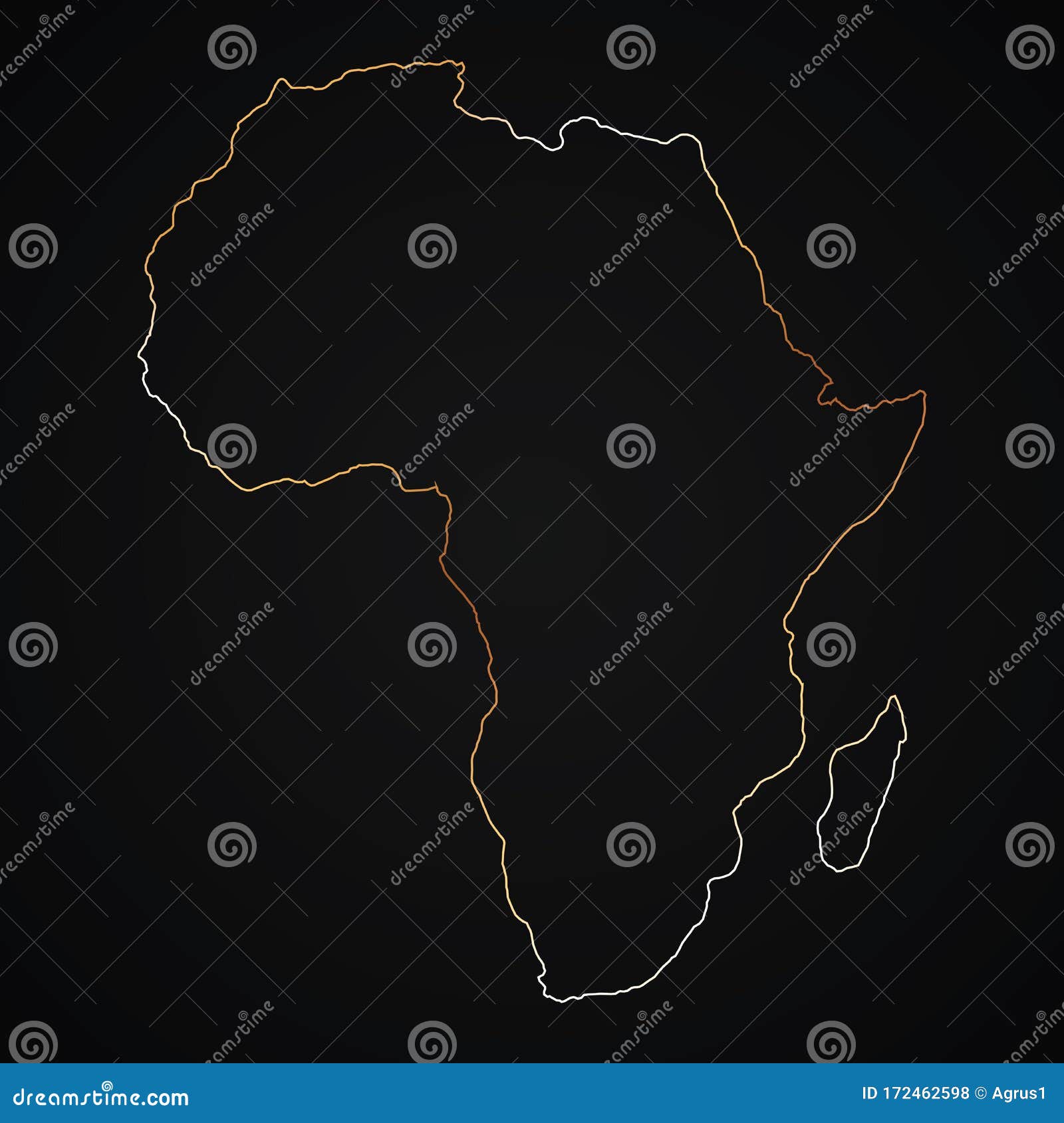 Golden Map Outline of Africa on Dark Background Stock Vector ...