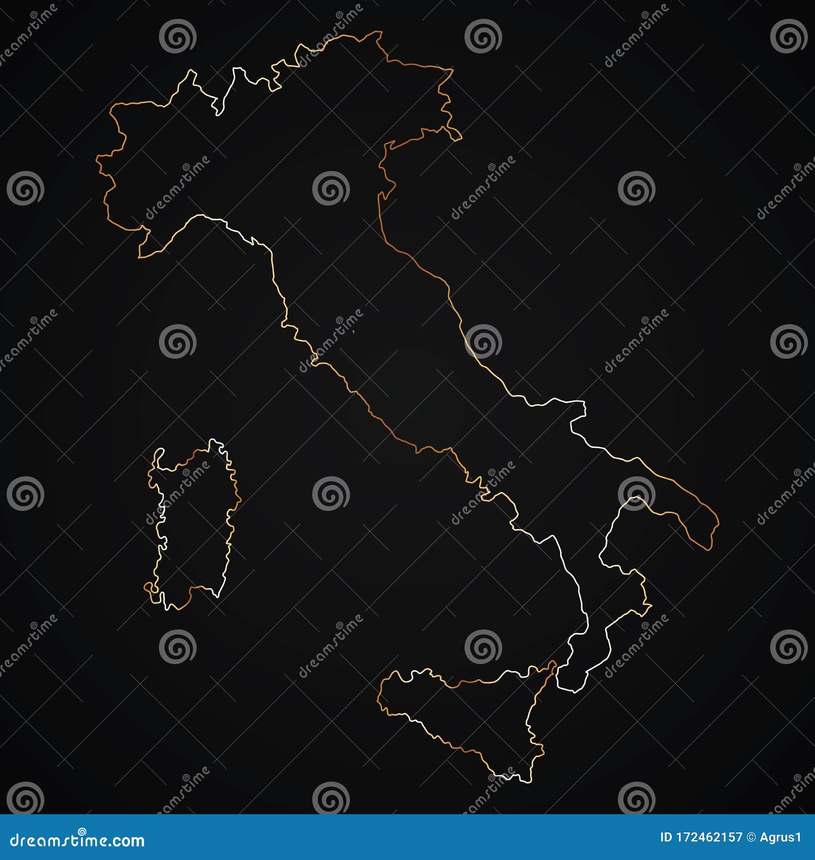 Golden Map Outline of Italy on Dark Background Stock Vector ...