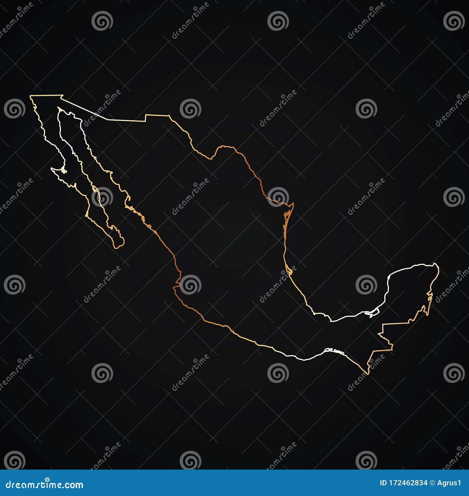 Golden Map Outline of Mexico on Dark Background Stock Vector ...