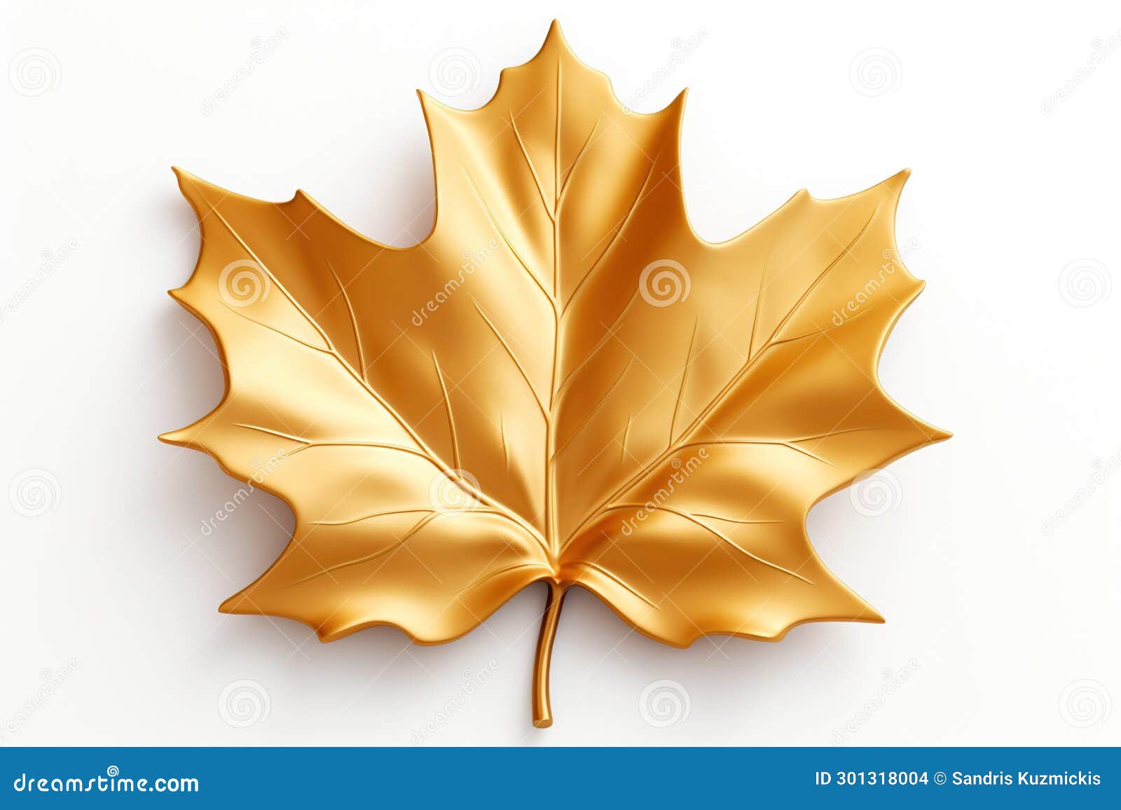 Golden Maple Leaf Isolated on White Metal Background. Generative AI ...