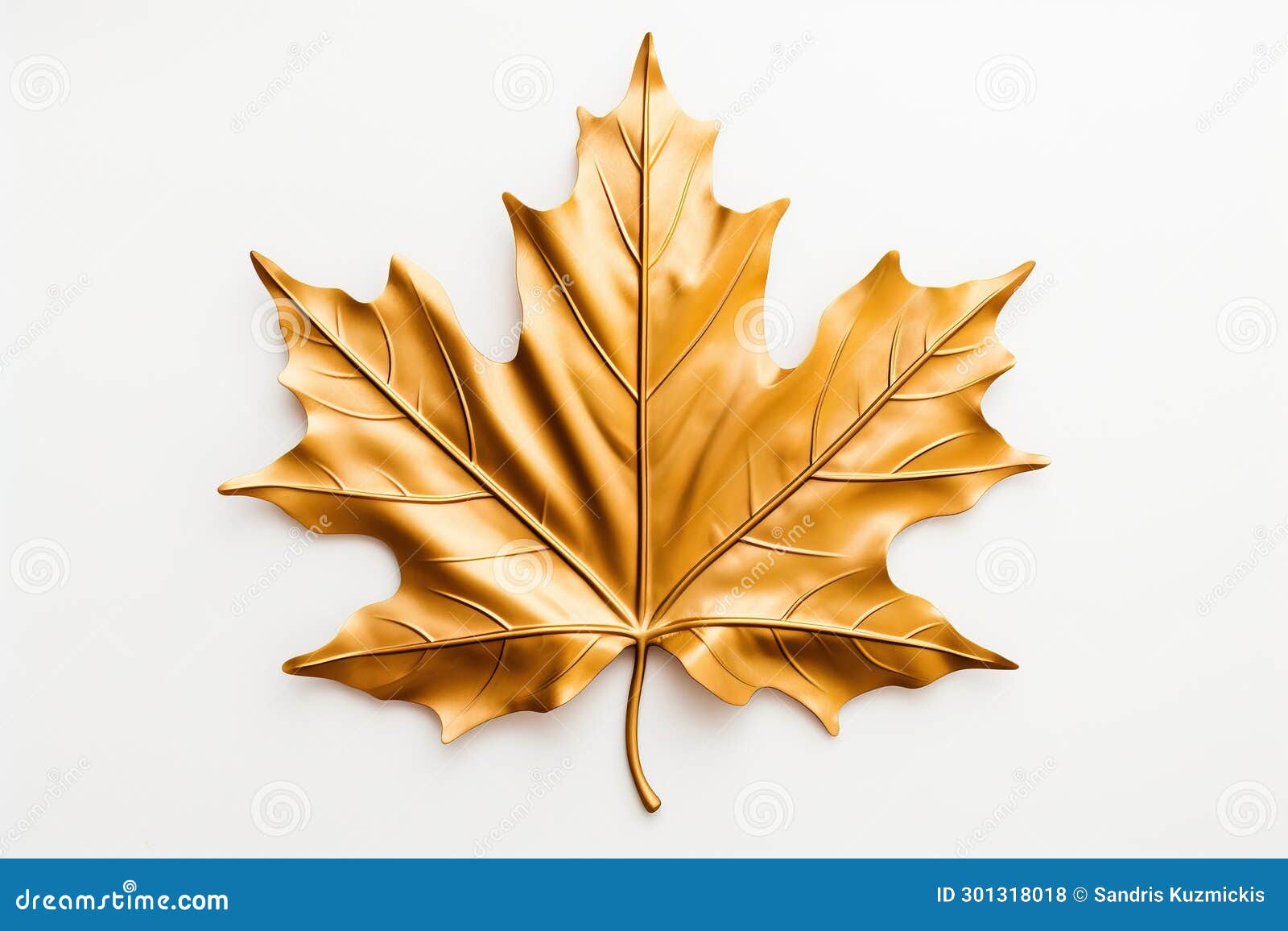 Golden Maple Leaf Isolated on White Metal Background. Generative AI ...