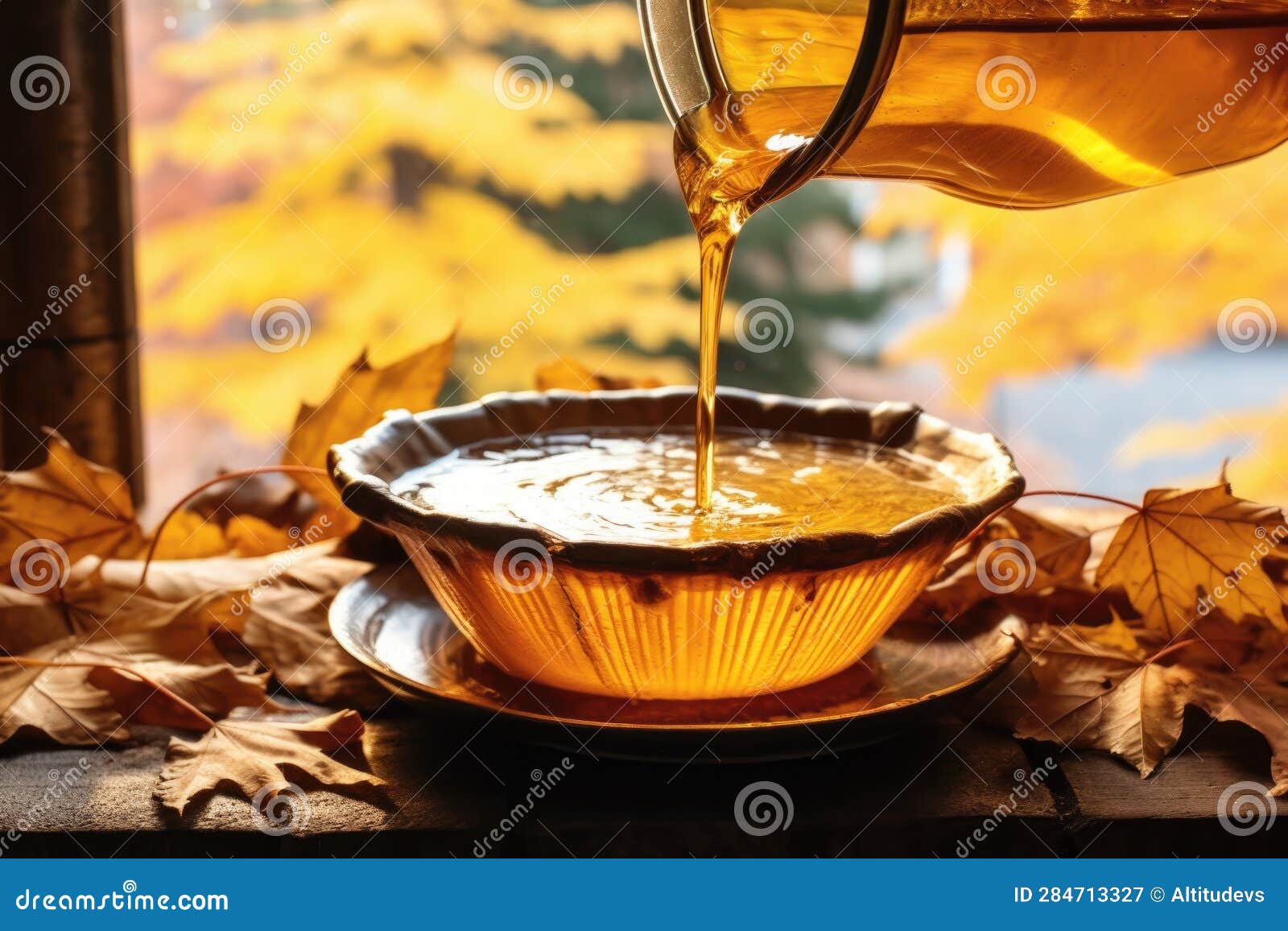 Golden Maple Syrup Being Poured through a Filter Stock Illustration ...