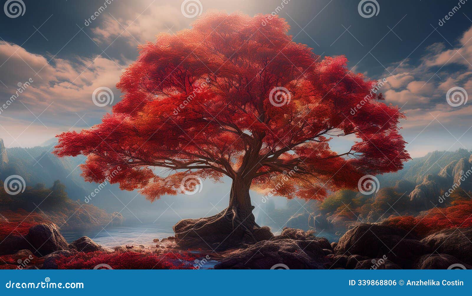 Red Maple Tree in the Landscape Background, Beauty in Nature Showing ...